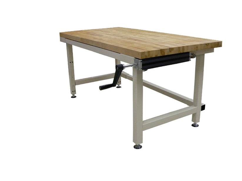 Hand Crank Hydraulic Adjustable Height Industrial Workbenches - Ergosource